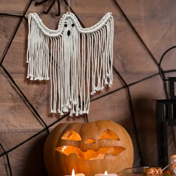 Source Unknown | Holiday | Hanging Macrame Posable Ghost Boho Spooky ...